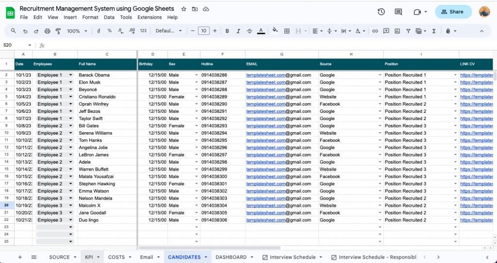 Recruitment Management System using Google Sheets - Google sheets ...