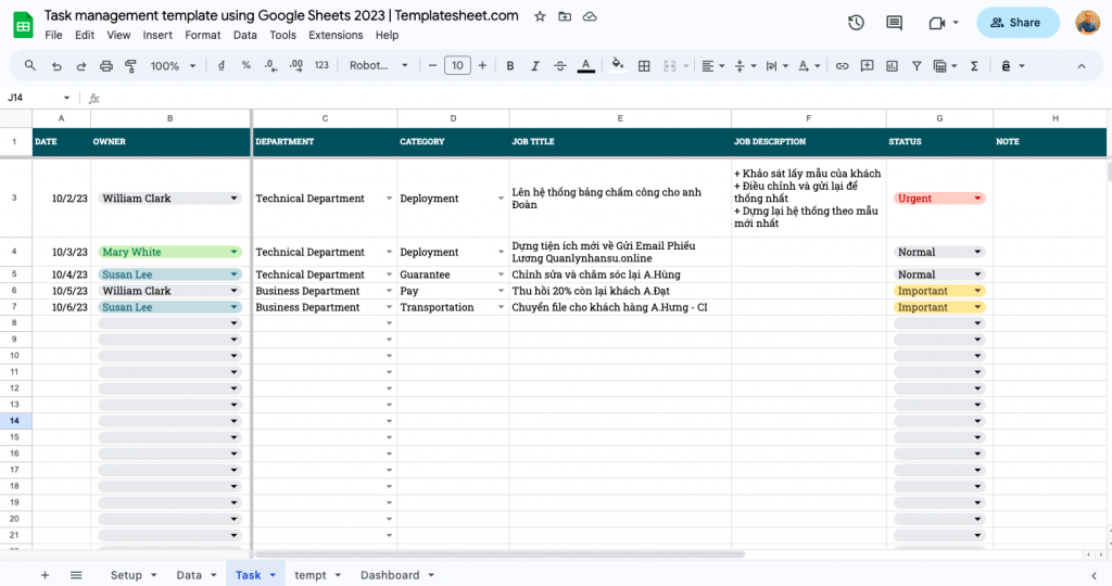 Task management template using Google Sheets 2023 - Google sheets ...